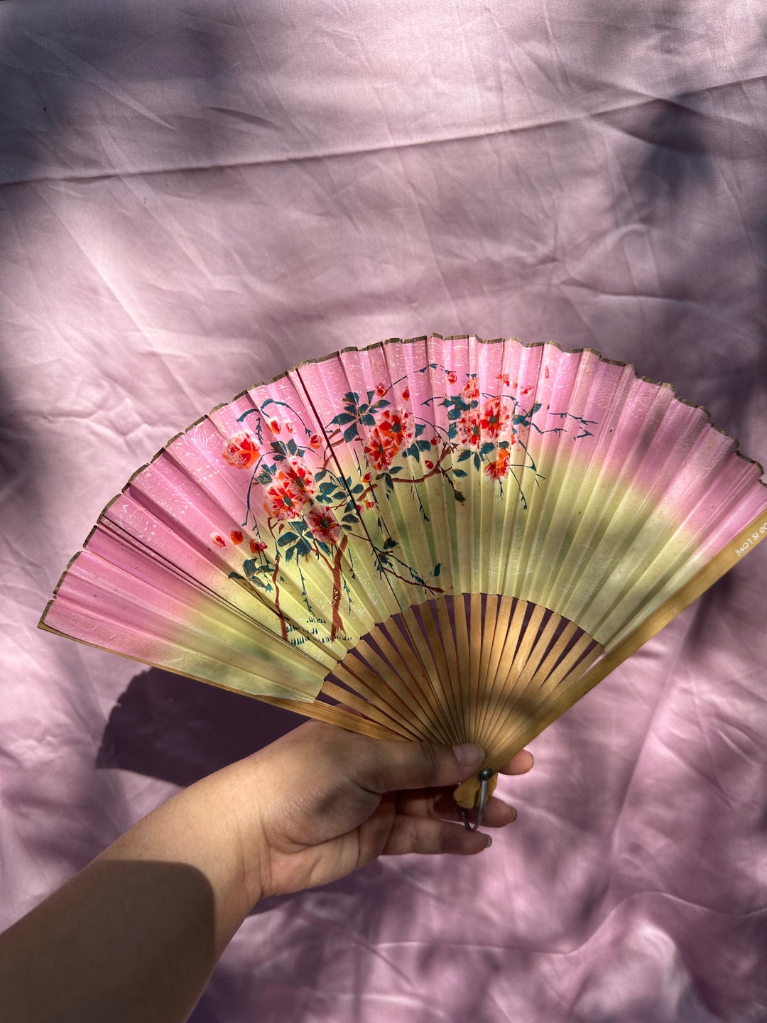 VGT FLOWER JAPAN Fan,vintage Japan Folding Fan,vintage Rose Japan Fan ...