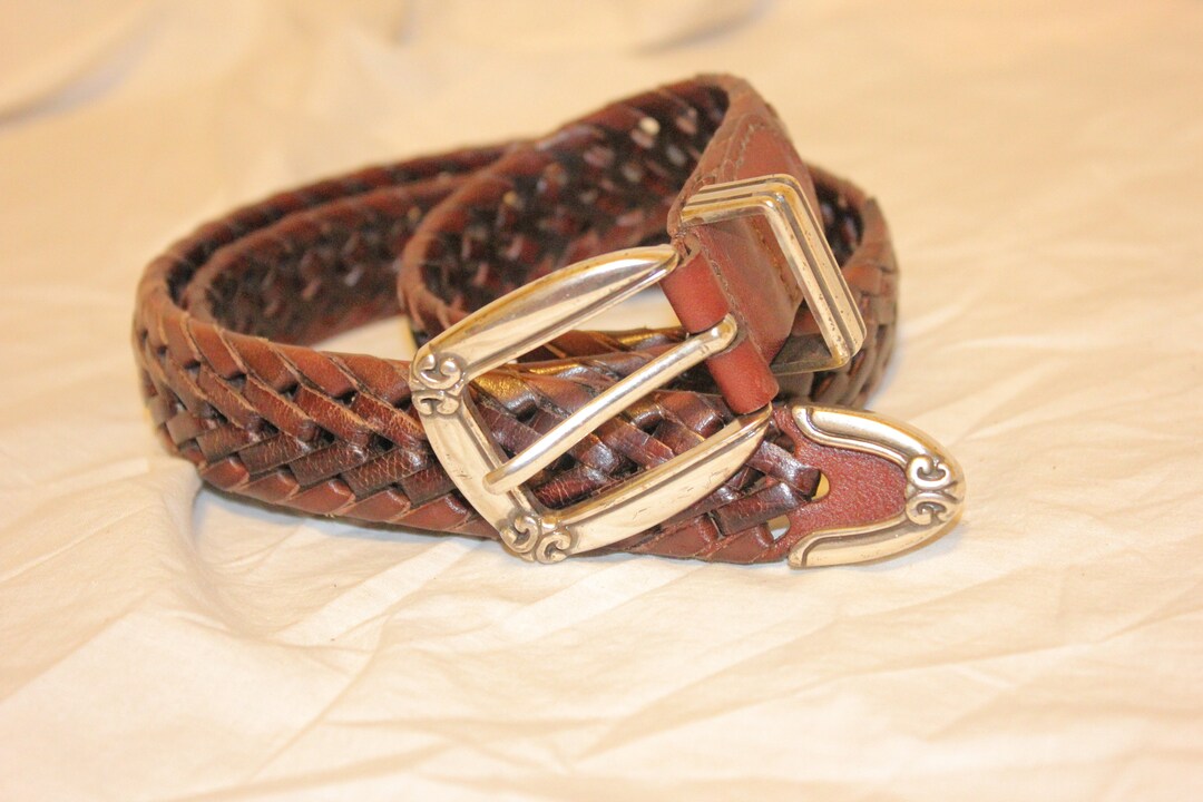 VGT FOSSIL LEATHER Belt,vintage Small Buckle Belt,vintage Small Braided ...