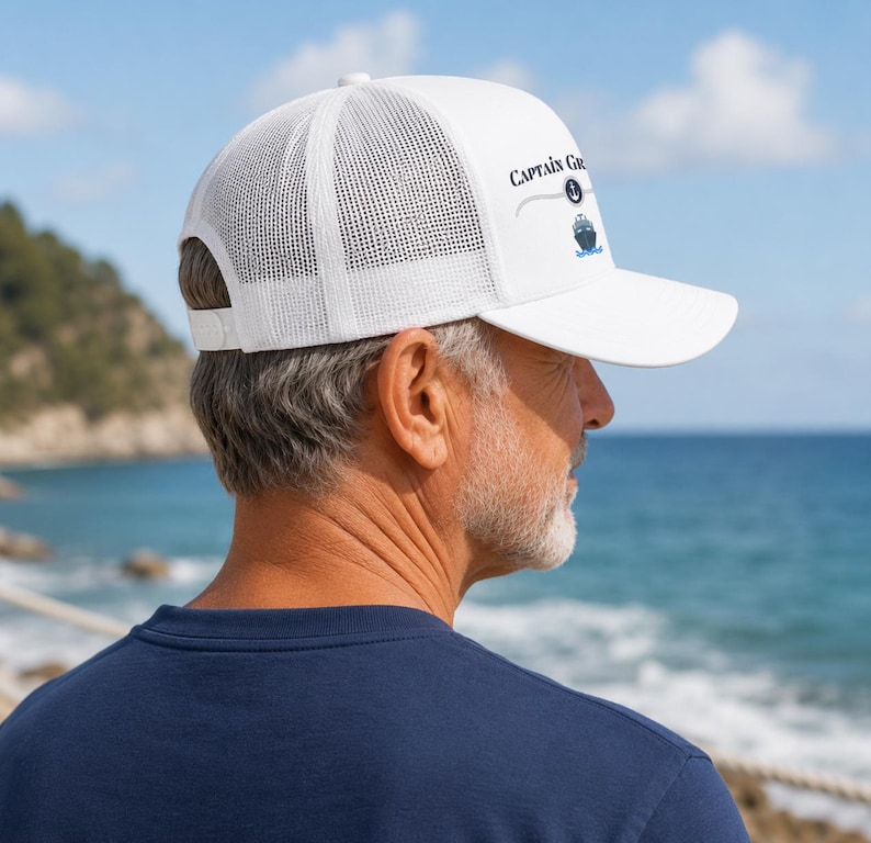 Grandpa Hat Captain Grandpa Trucker Hat | Nautical Anchor Ship Design ...