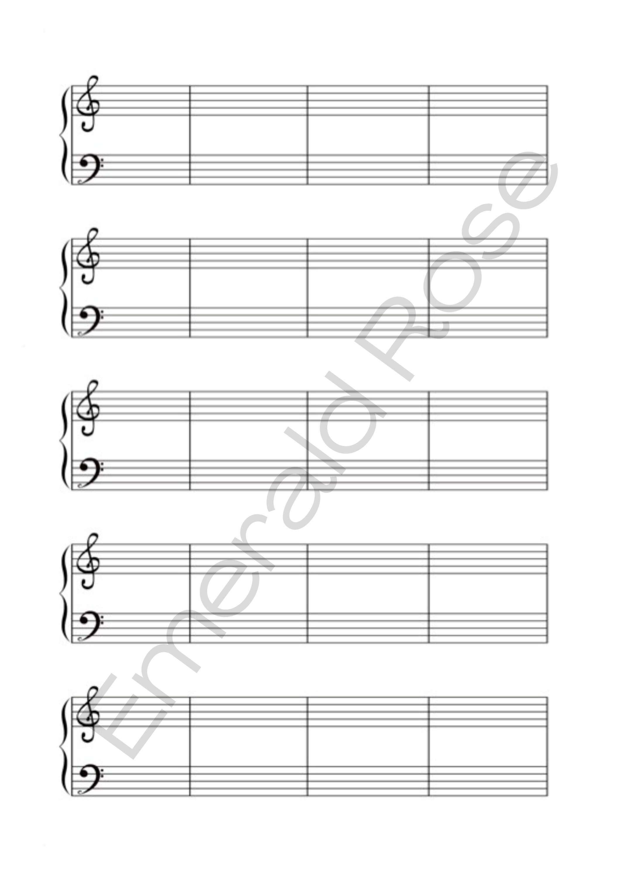 Blank Music Paper Treble and Bass Clef Piano Printable 4 Pages - Etsy