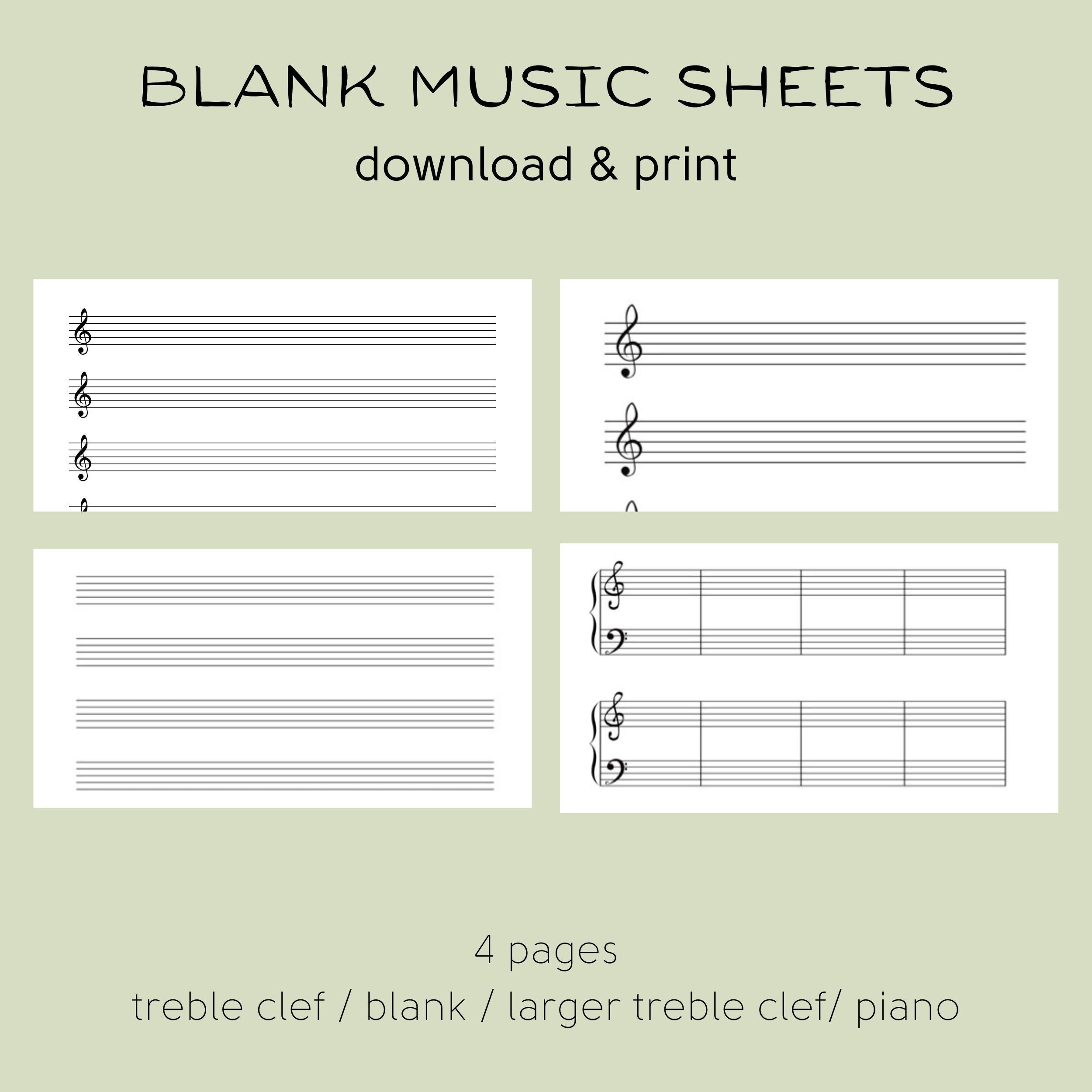 Blank Music Paper Treble and Bass Clef Piano Printable 4 Pages - Etsy
