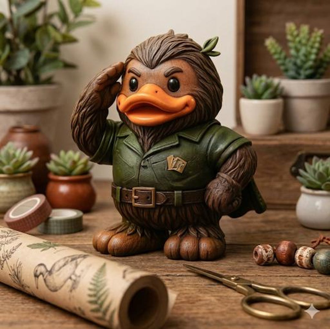Handmade Forest Ranger Duckfoot Figurine, Whimsical Bigfoot Duck Hybrid ...