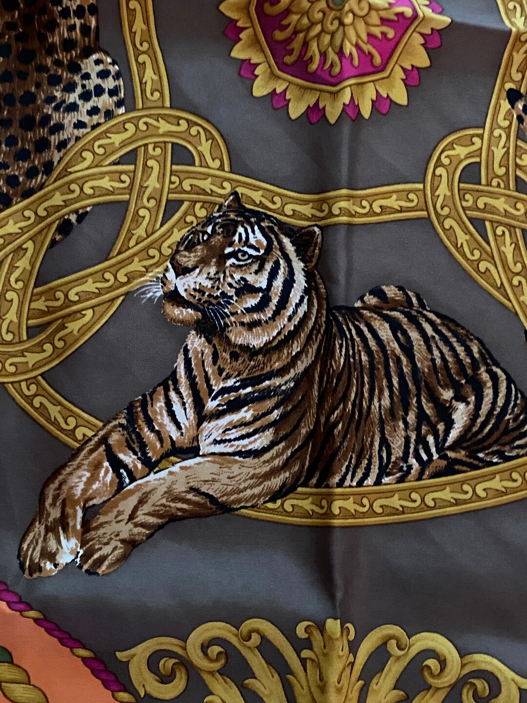 Salvatore Ferragamo Silk Scarf Boxed, Tiger in the Midst, Vintage Silk ...