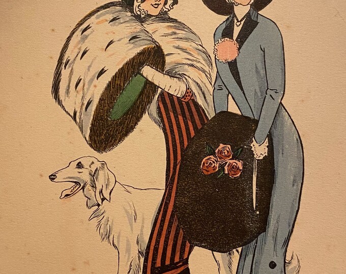 Artist Postcard Xavier Sager Art Deco 1910s // Saluki Dog, Ladies ...