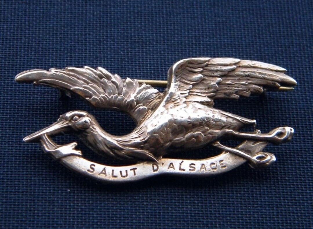 Art Deco French Brooch, Stork of Alsace, Souvenir Silver Alloy, Antique ...