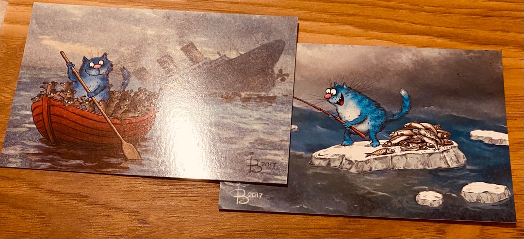 Artisan Blue Cat Postcards, Choose One or More, Overages Will Be ...