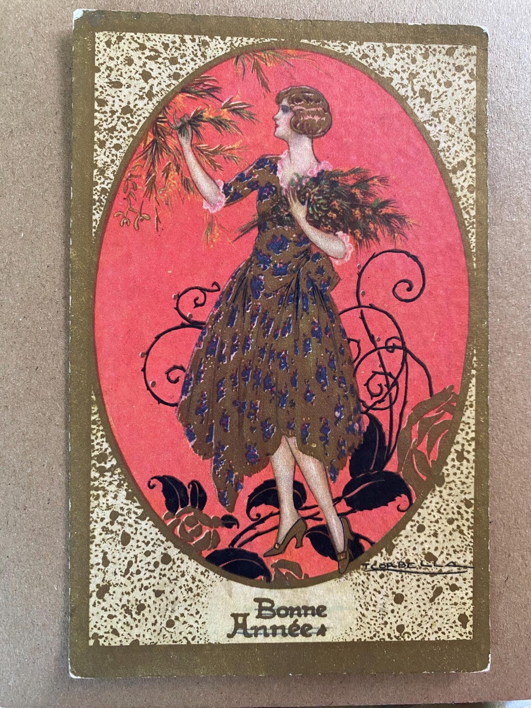Artist Tito Corbella Postcard, Art Nouveau Lady in a Medallion, Printed ...