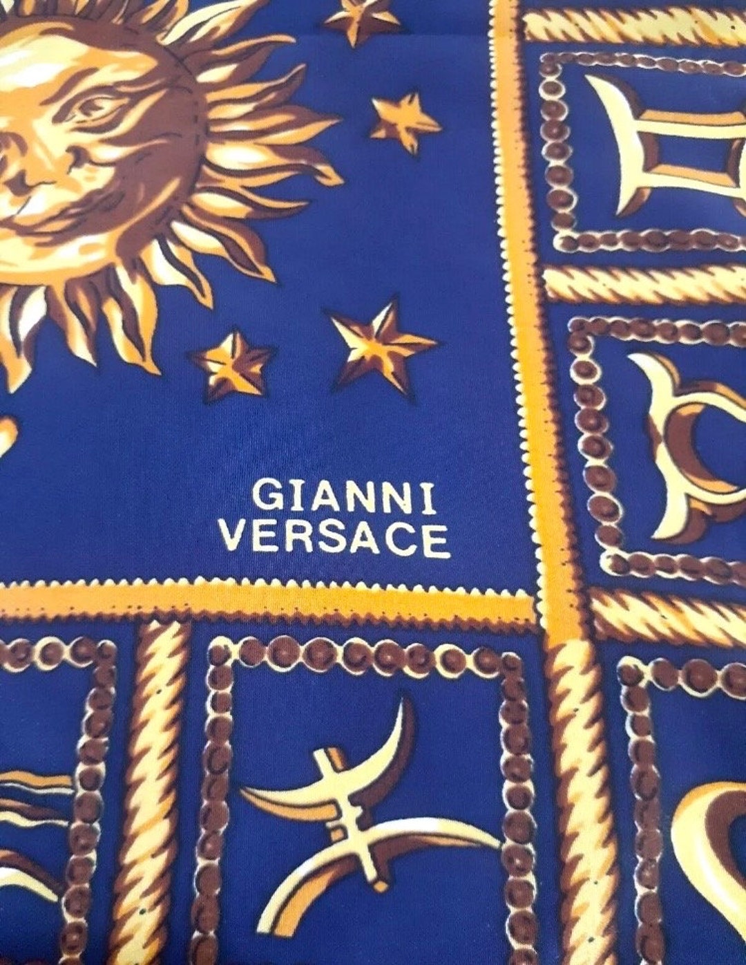 Versace Silk Scarf Square 32 Inches, Blue Gold Zodiac Design, Horoscope ...