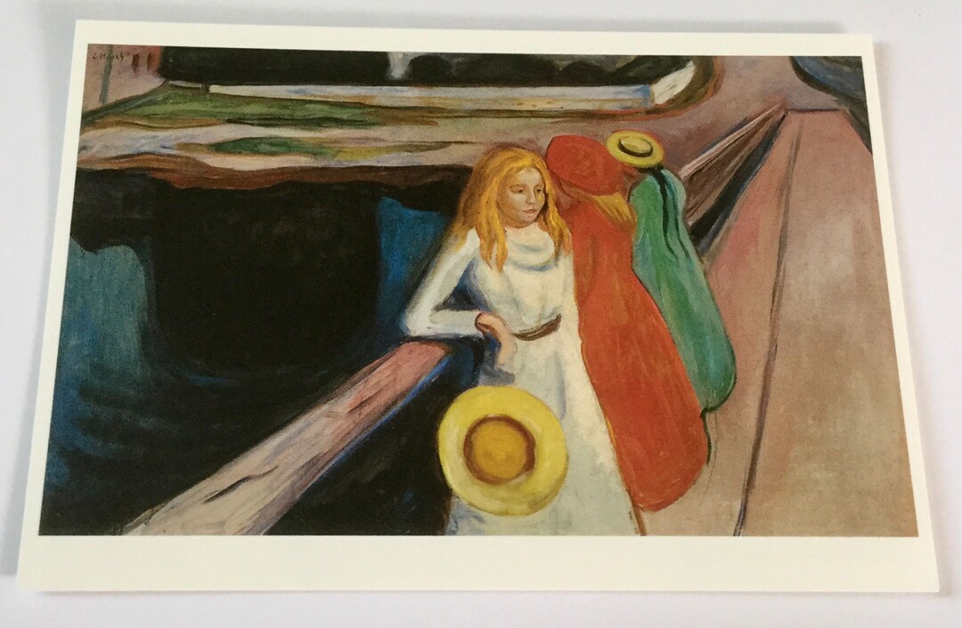 Edward Munch Postcard, Girls on the Bridge, Oil Painting, Munich Museum ...