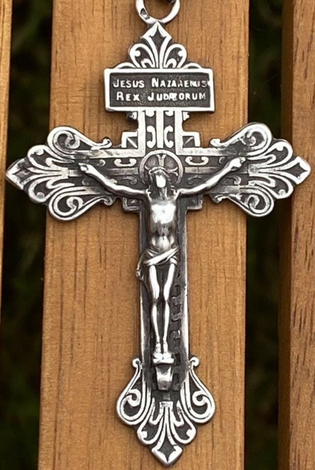 French Antique Silver Cross, Jesus of Nazareth King of the Jews ...