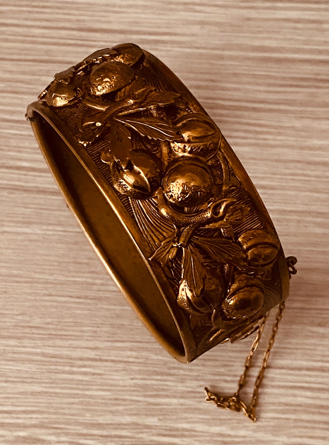 Art Nouveau Repousse Brass Bangle Bracelet, Victorian Antique Jewellery ...
