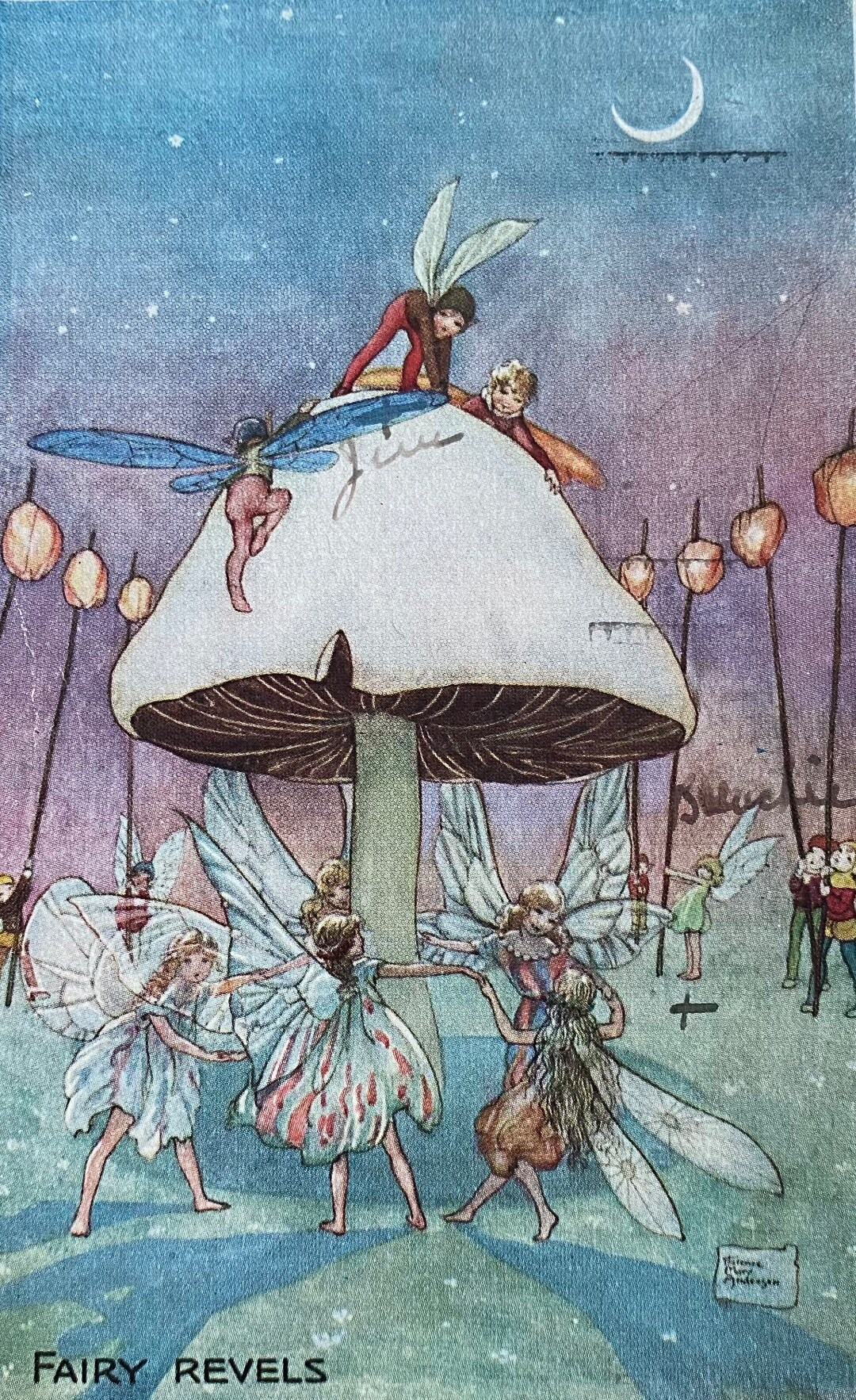 Fairy Revels Lithograph Postcard, Artist Illustrator Florence Mary ...