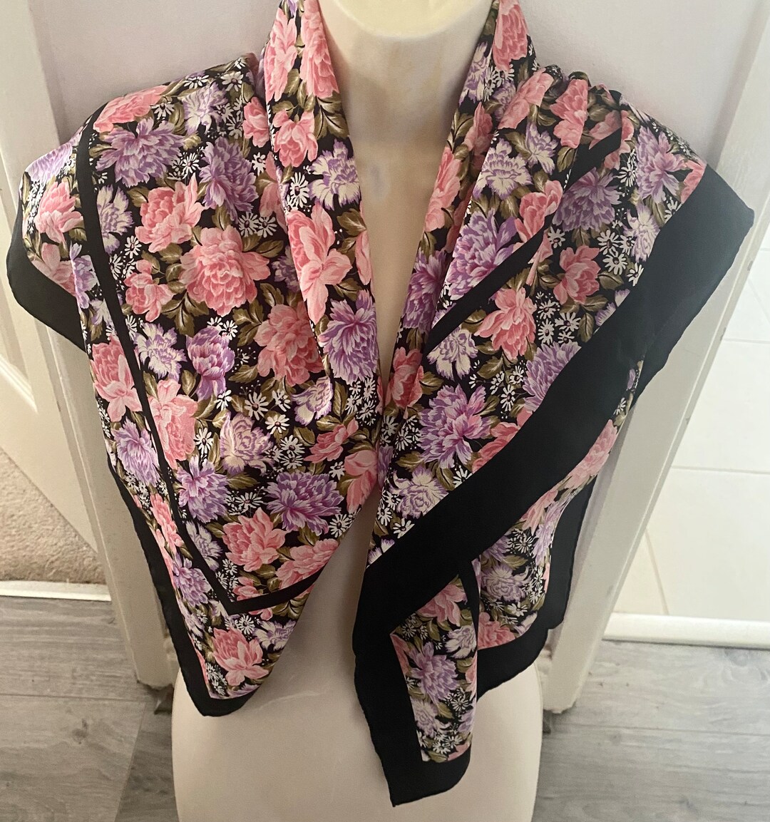 Asian Silk Scarf // Floral Pattern, 34 Square, Made in Korea - Etsy