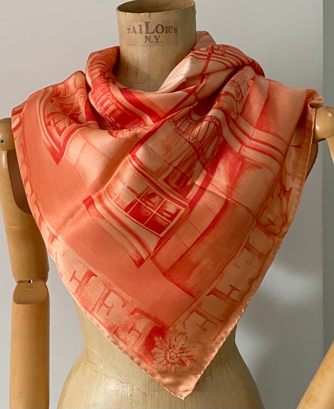 Designer Escada Silk Scarf //salmon Peach, Facade Mansion // Vintage ...