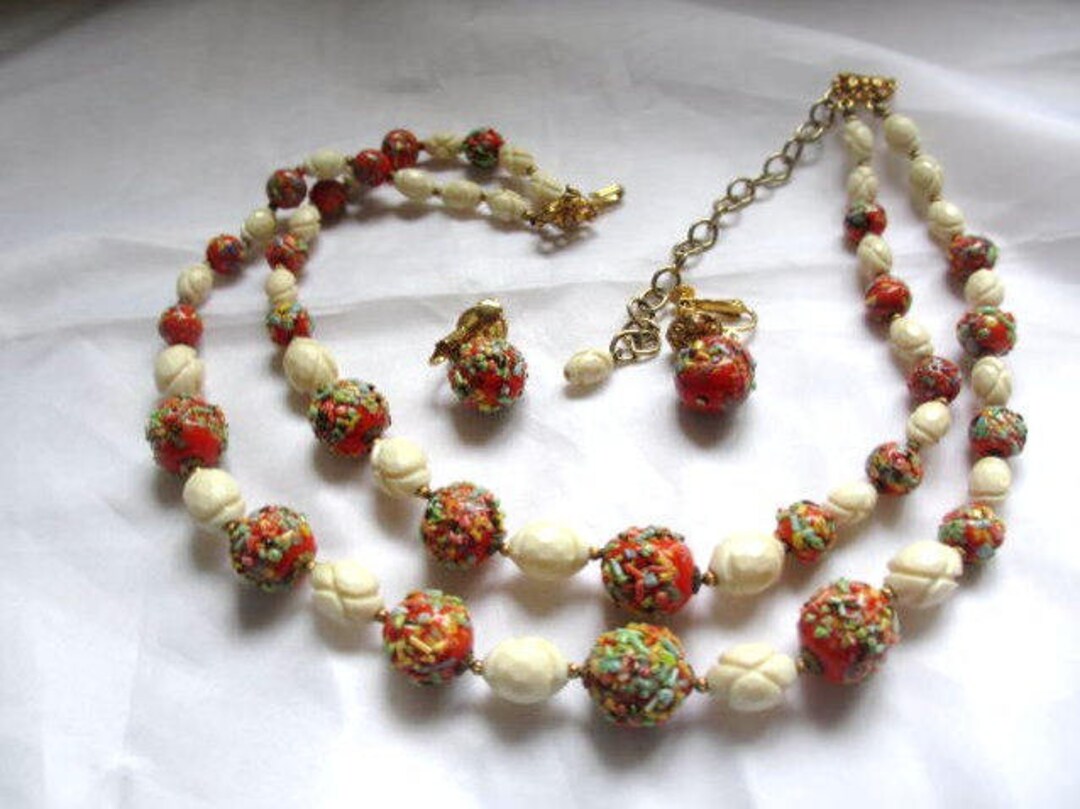 Hobe Necklace With Earrings Vintage Jewellery Set Art Glass - Etsy