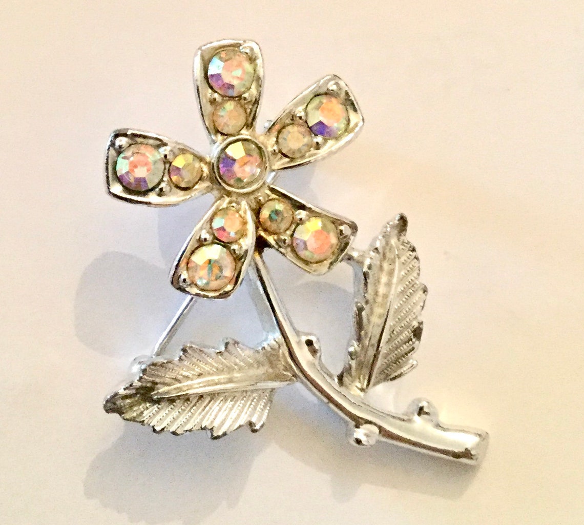 Sparkly Glass Flower Brooch, 1960s Designer Jewellery - Etsy