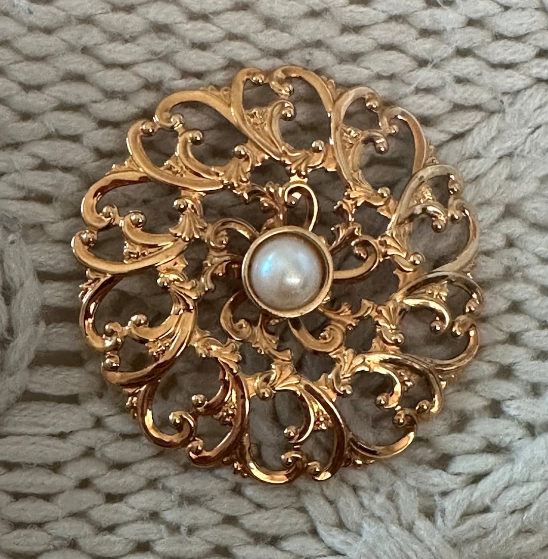 Large Pearl Brooch in Ornate Art Nouveau Setting, 1960s Victorian ...