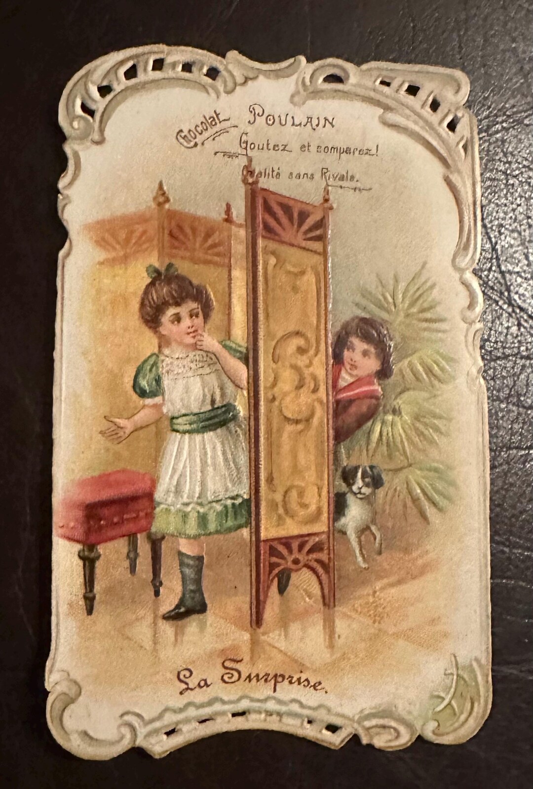 French Antique Publicity Card, Chocolat Poulain, Filigree Die Cut Trade ...