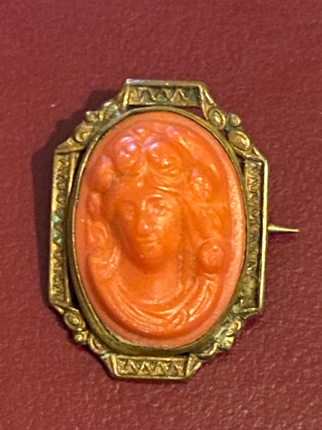 Coral Pendant, Victorian Carved Cameo Lady, Brass, Antique Jewellery ...