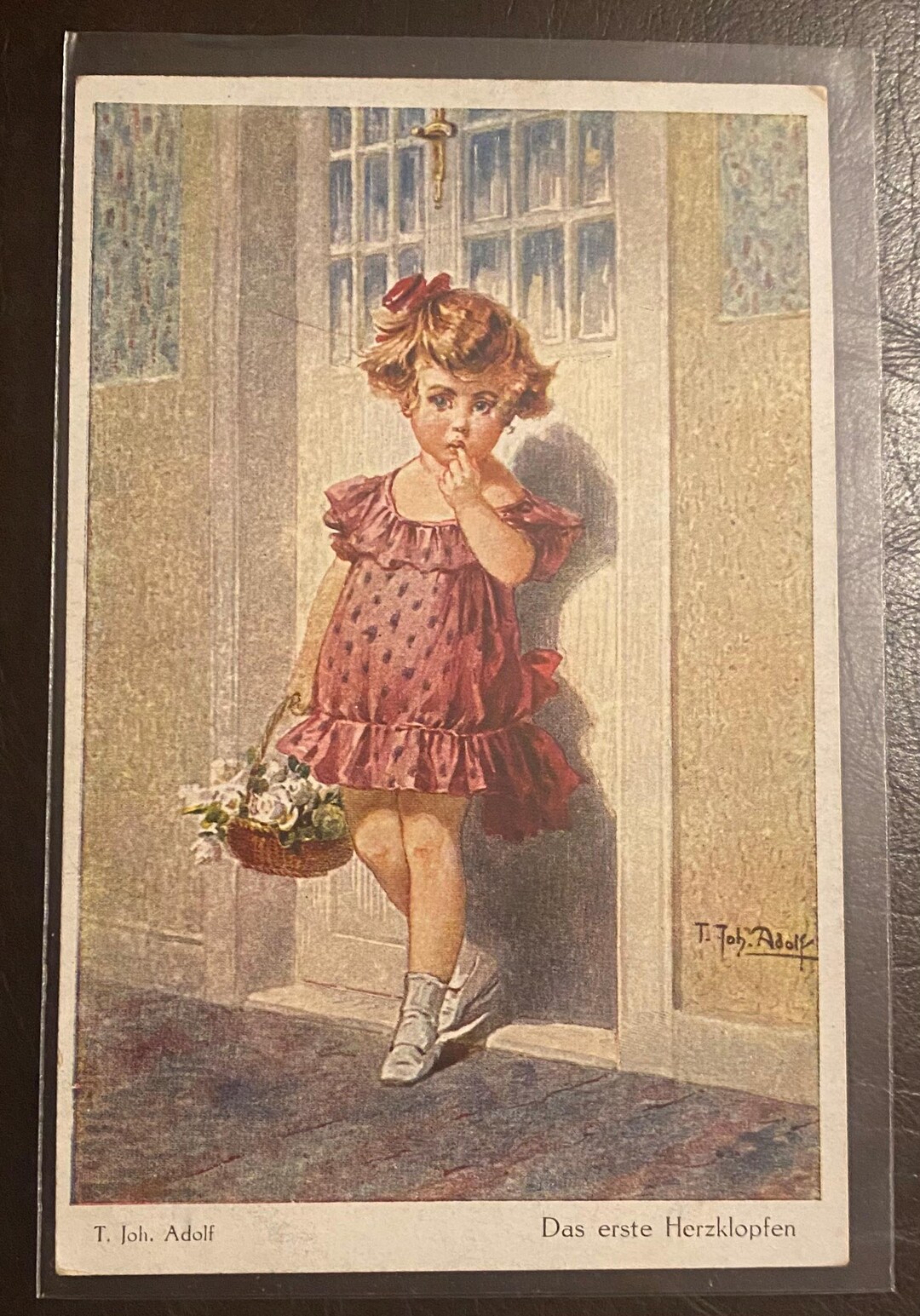 Pretty Little Girl Postcard, German Artist Adolf Jodolfi Print, Antique ...