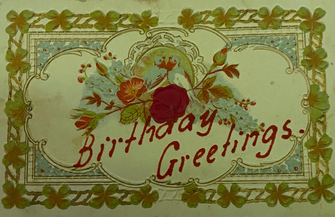 Embossed Floral Silk Postcard // Birthday Greetings // 1900s ...