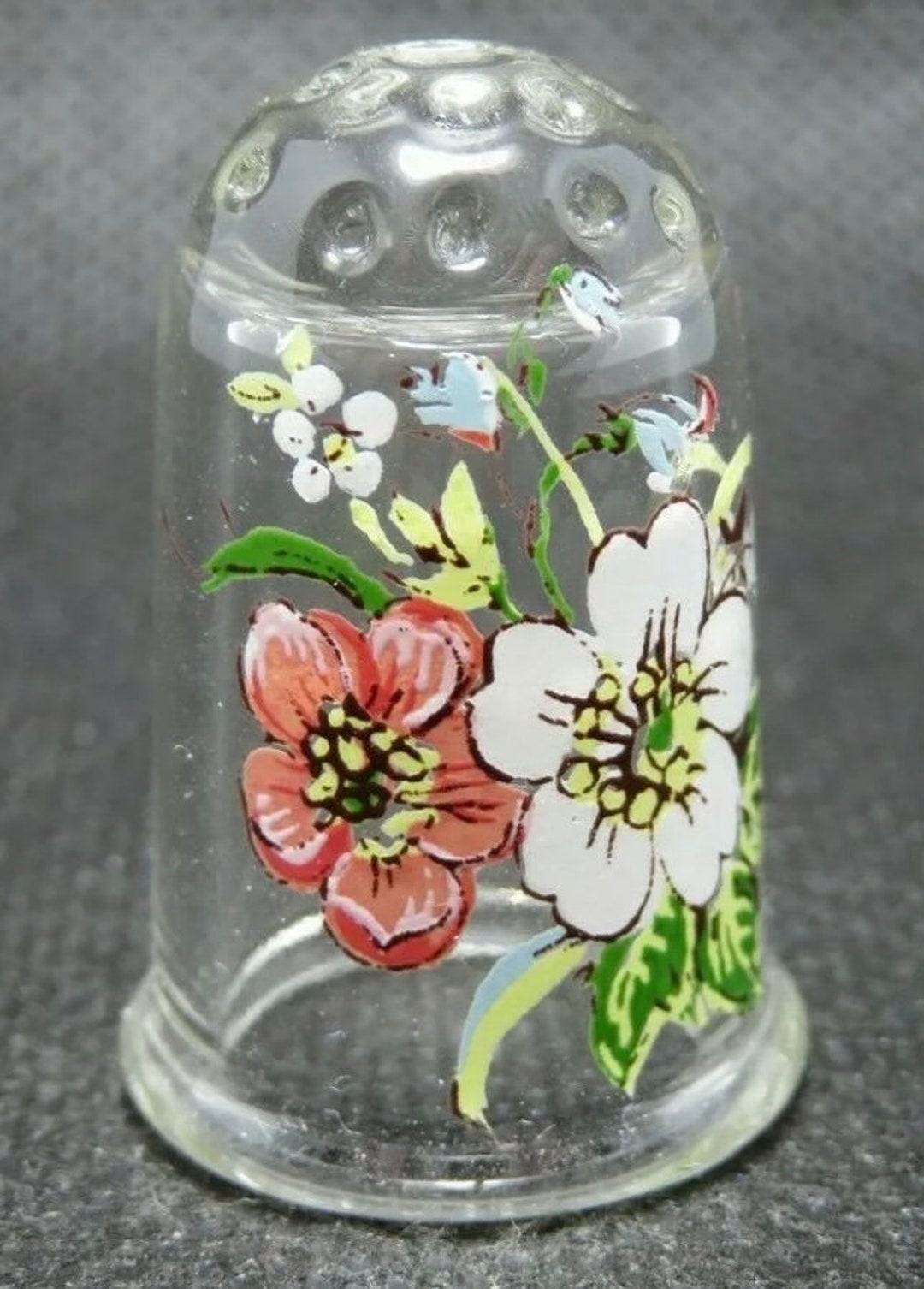 Floral Glass Thimble, British , Vintage Collectible - Etsy UK