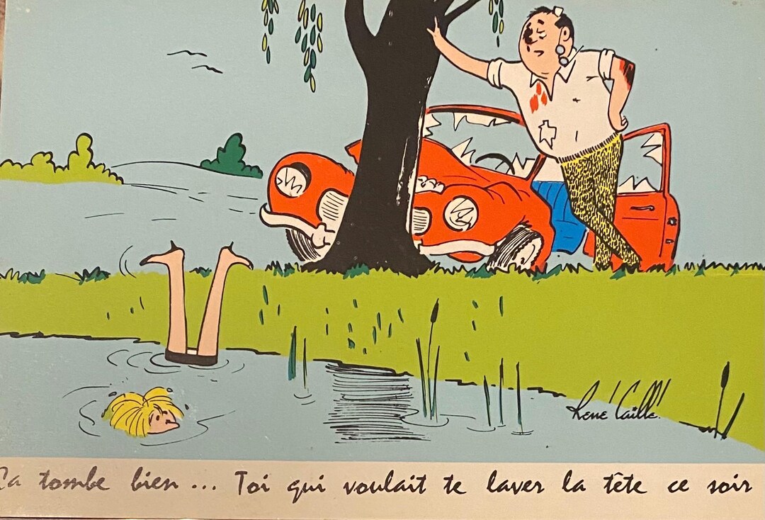 Lady in the Pond Postcard, French Humour René Caillé Artist Illustrated ...