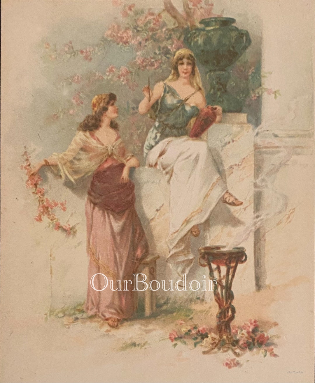 Antique Art Nouveau Postcard, Two Ladies in Classical Roman Toga Style ...