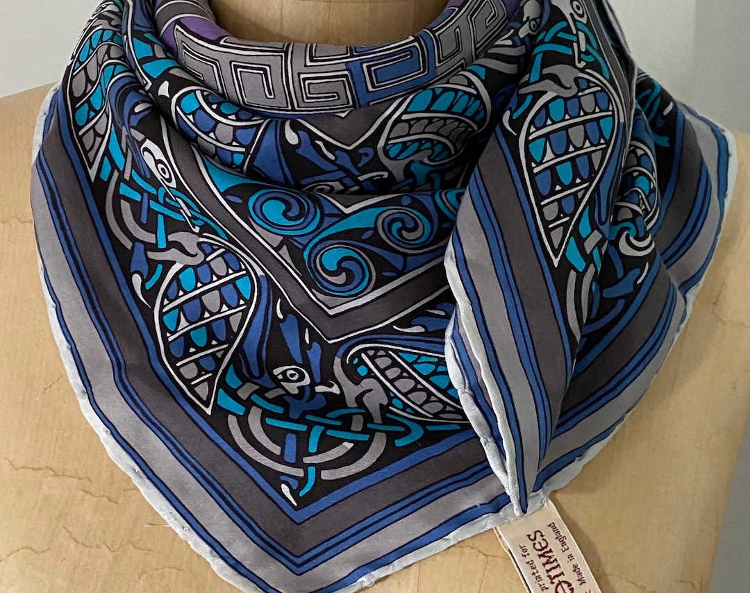 Beckford Silk Scarf, Celtic, Lindisfarne, Mauve, Grey, Blue, Vintage - Etsy