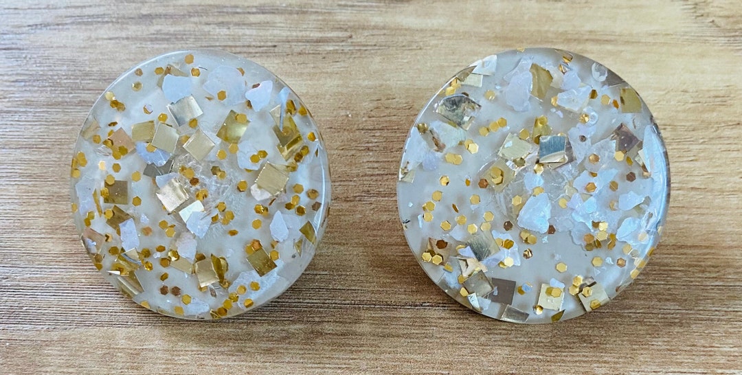 Large Lucite Glitter Confetti Button Earrings Clip Ons Retro - Etsy