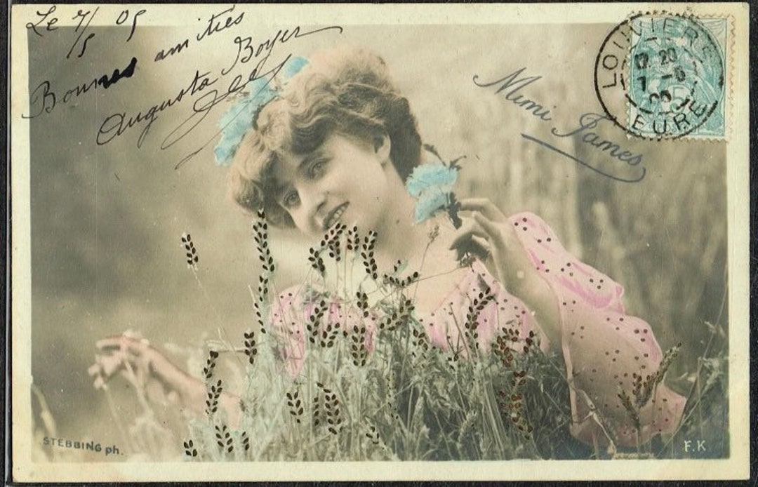 French Theatre Postcard, Actress Mimi James, Glamorous Dress, Paris ...