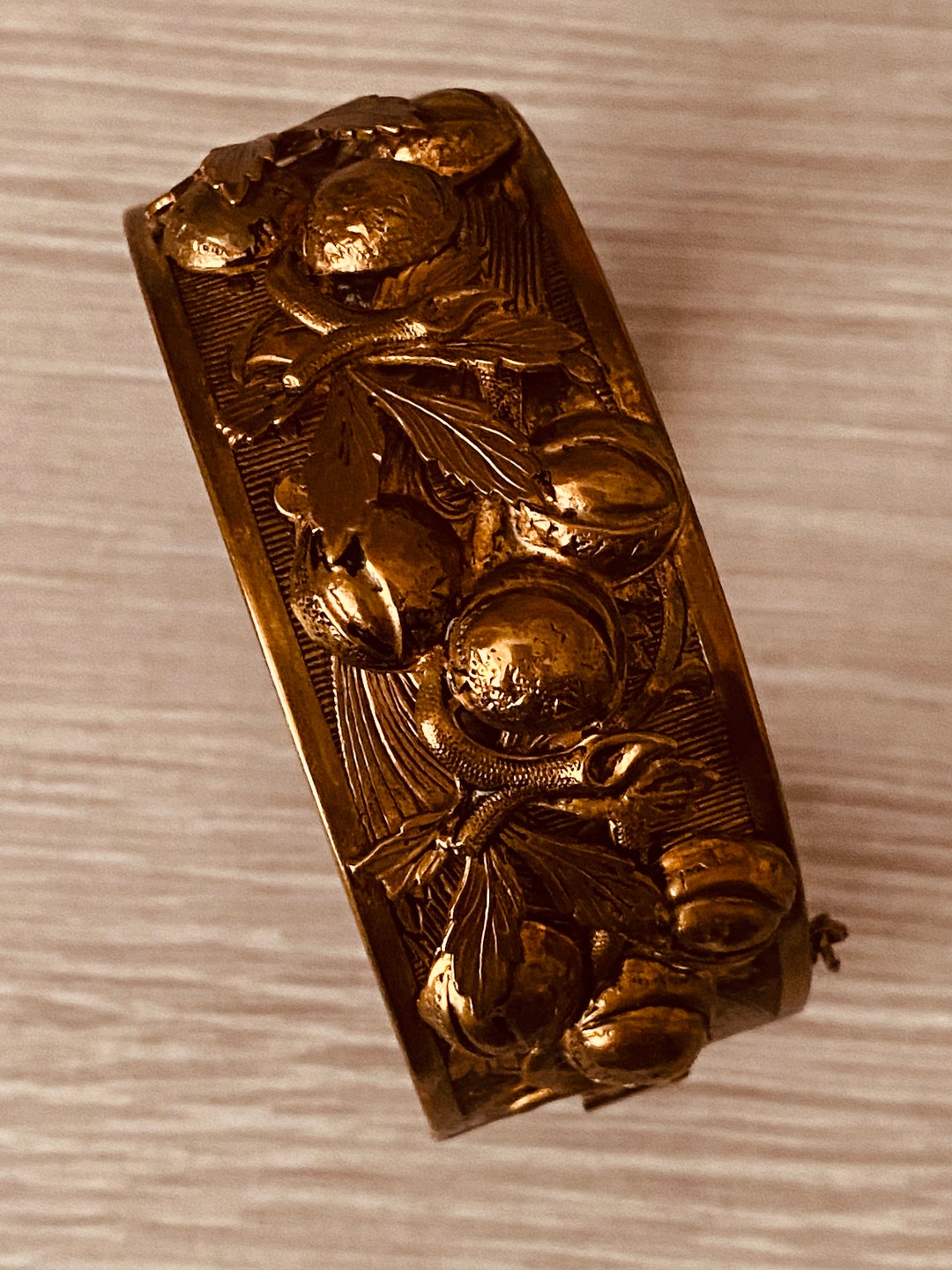 Art Nouveau Repousse Brass Bangle Bracelet, Victorian Antique Jewellery ...