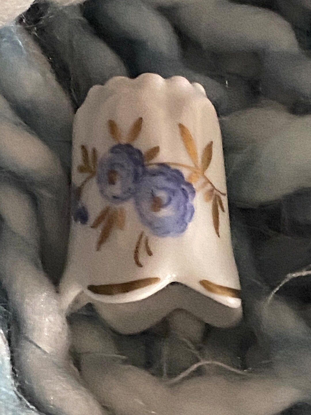 German Thimble, Blue Wildflowers Ceramic Thimble, Hand Painted by ...