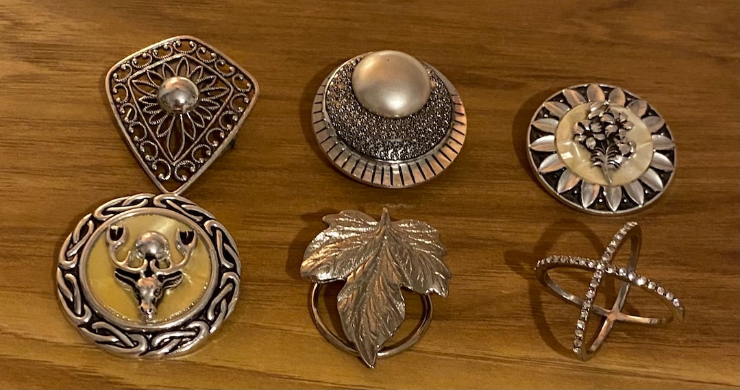 Six Silver Tone Scarf Clasps, Shawl Clips, Vintage Brooches, CHOOSE ONE ...