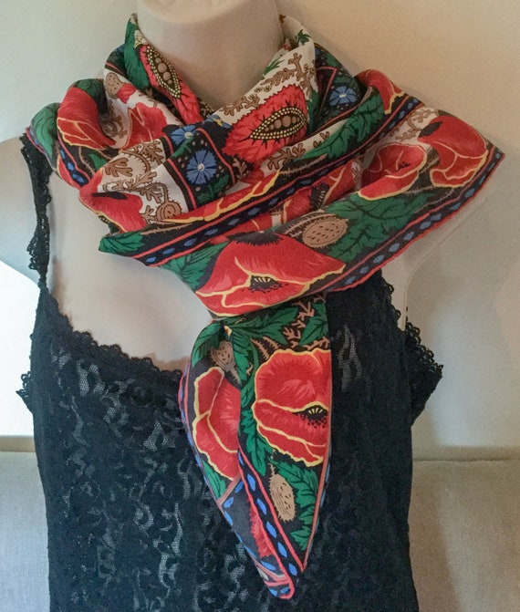 Red Poppy Silk Scarf 31”, Médiéval Design Beckford Si… - Gem