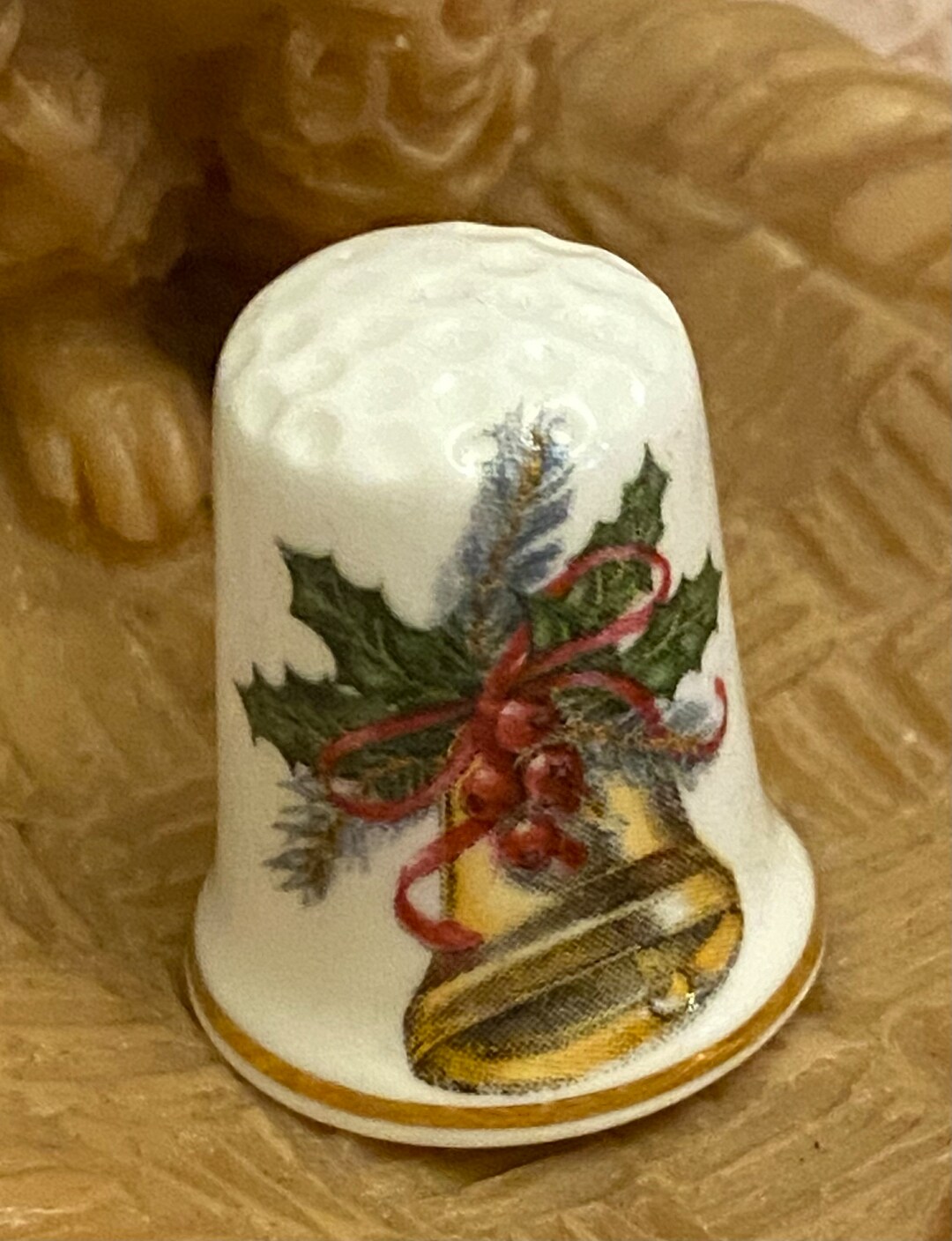 Spode Christmas Thimble, Bell Holly Red Ribbon , Vintage Collectible ...