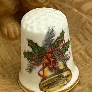 Spode Christmas Thimble, Bell Holly Red Ribbon , Vintage Collectible ...