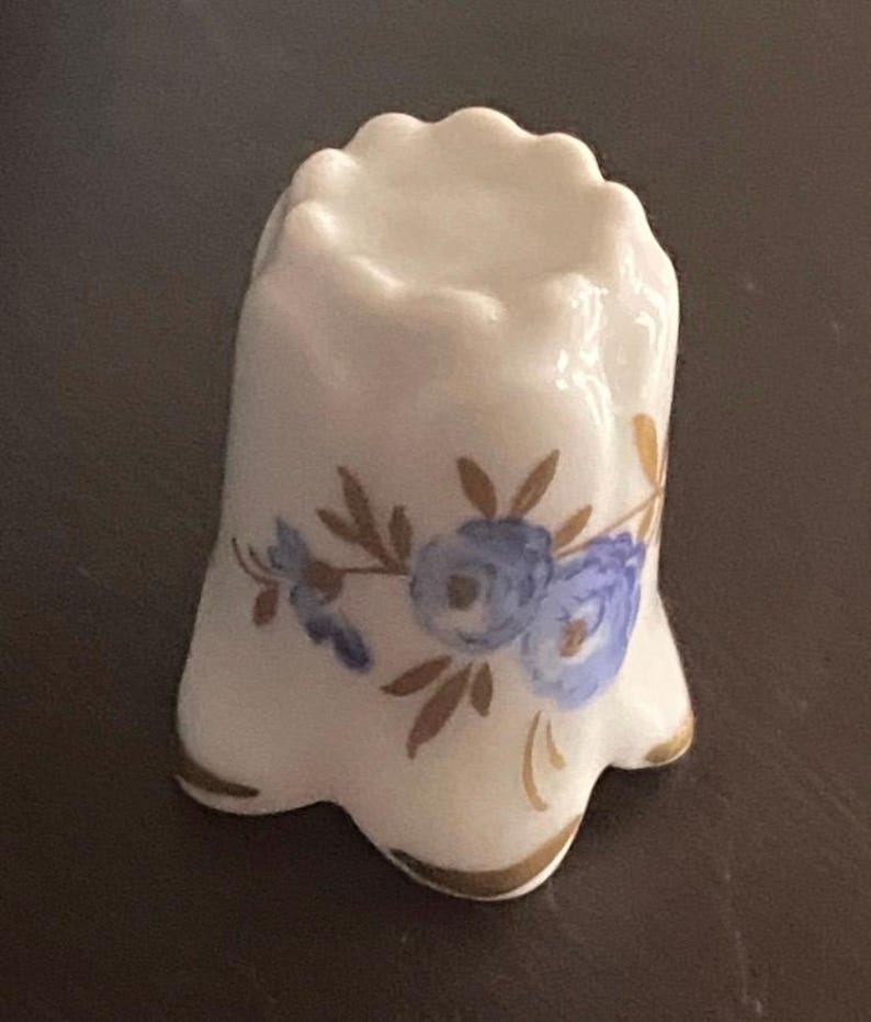 German Thimble, Blue Wildflowers Ceramic Thimble, Hand Painted by ...