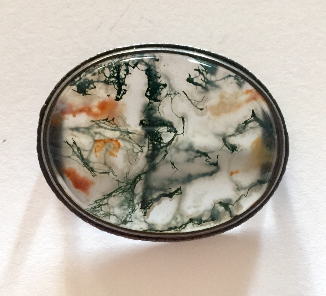 Dendritic Agate Pin Hallmarked for Sterling Silver. 1920s Art Deco ...