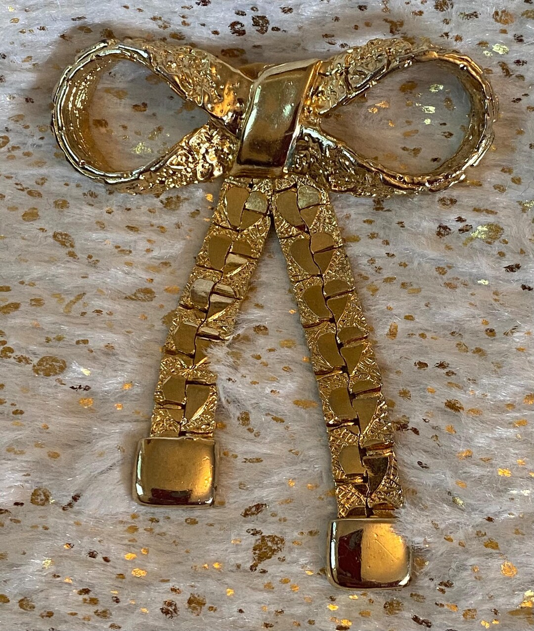Dangly Textured Bow Brooch With Ribbon, Victorian Style, 1980s Vintage ...