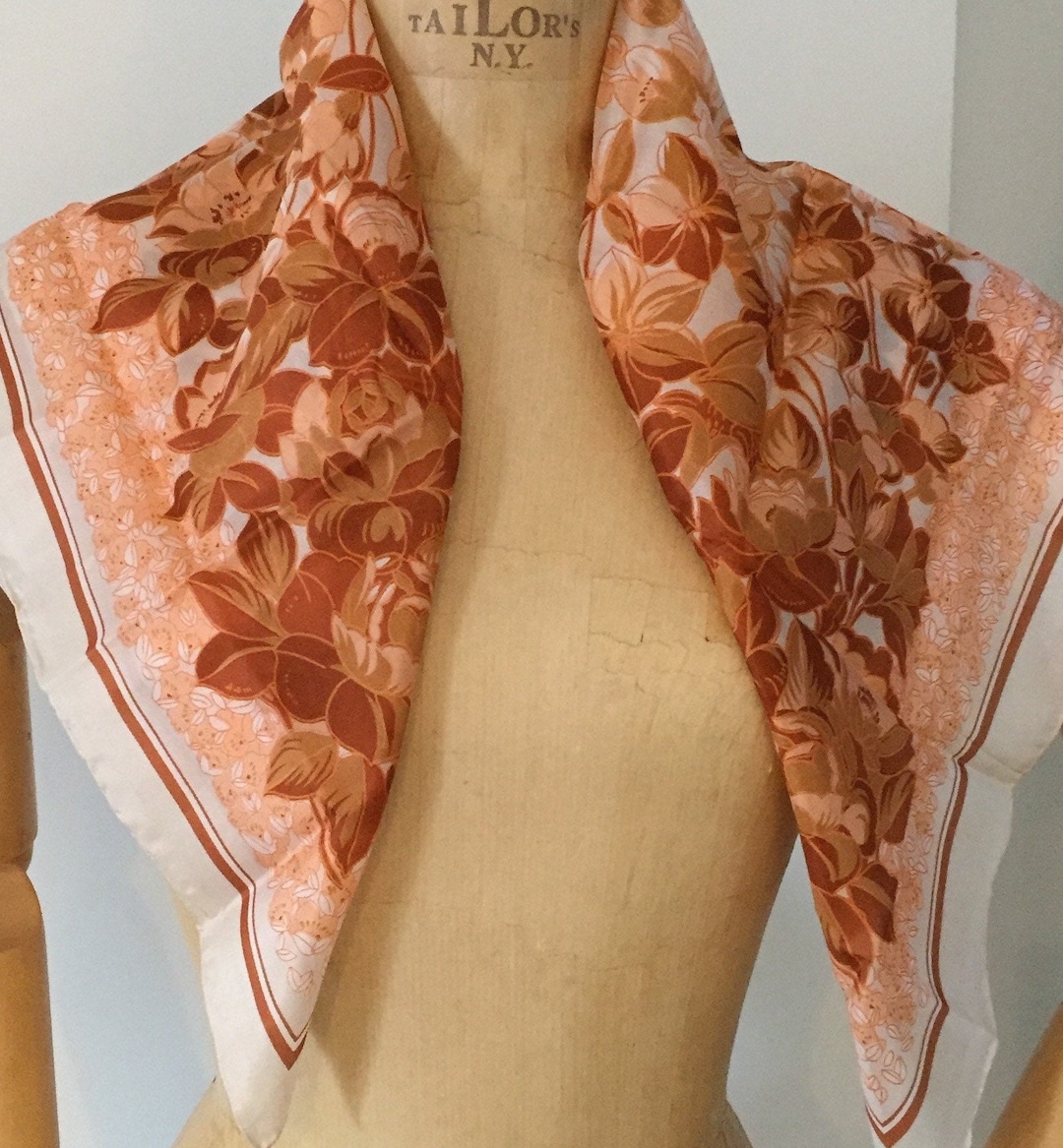 Chinese Silk Scarf Designed by Triangle, Pattern Golden Terracotta ...