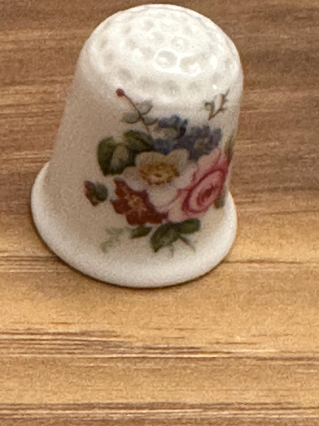 English Thimble or Thumb Bell, Pink Rose With Wild Flower Design ...