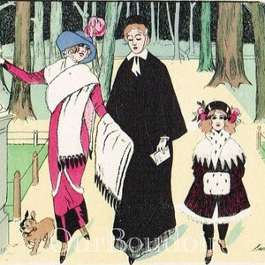 Xavier Sager Illustrated Postcard, Edwardian Fashion, French Bulldog ...