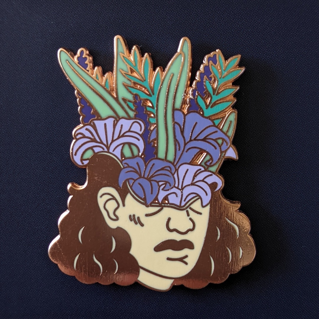 Hard Enamel Pin | Fantasy Art | Woman and Flowers - Etsy
