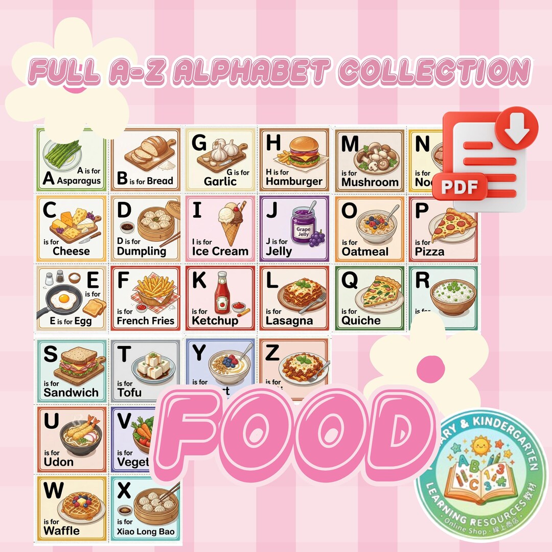 A-Z Food Flashcards: Preschool Alphabet Learning Tool (digital Download ...