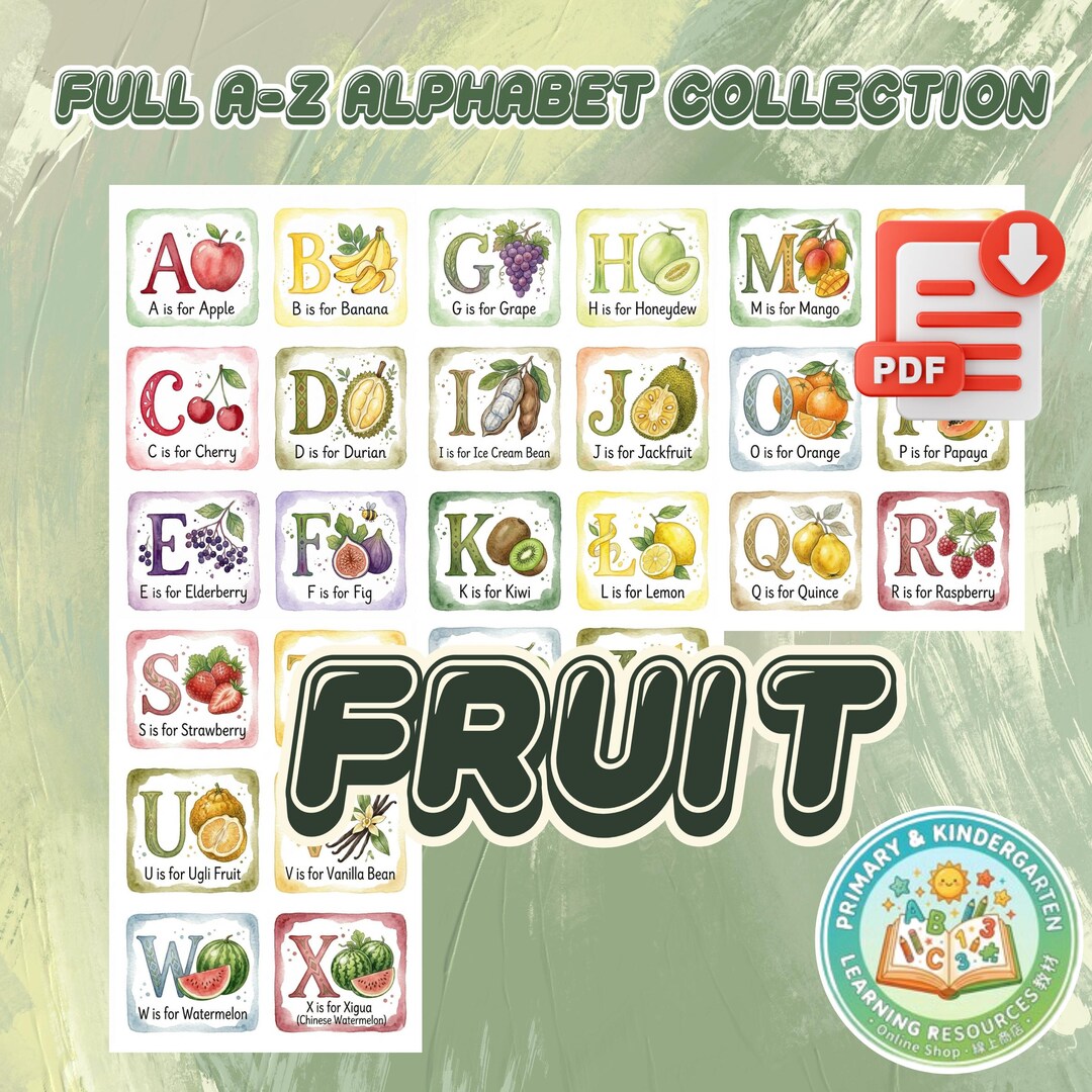 A-Z Fruit Flashcards: Preschool Alphabet Learning Tool (digital ...