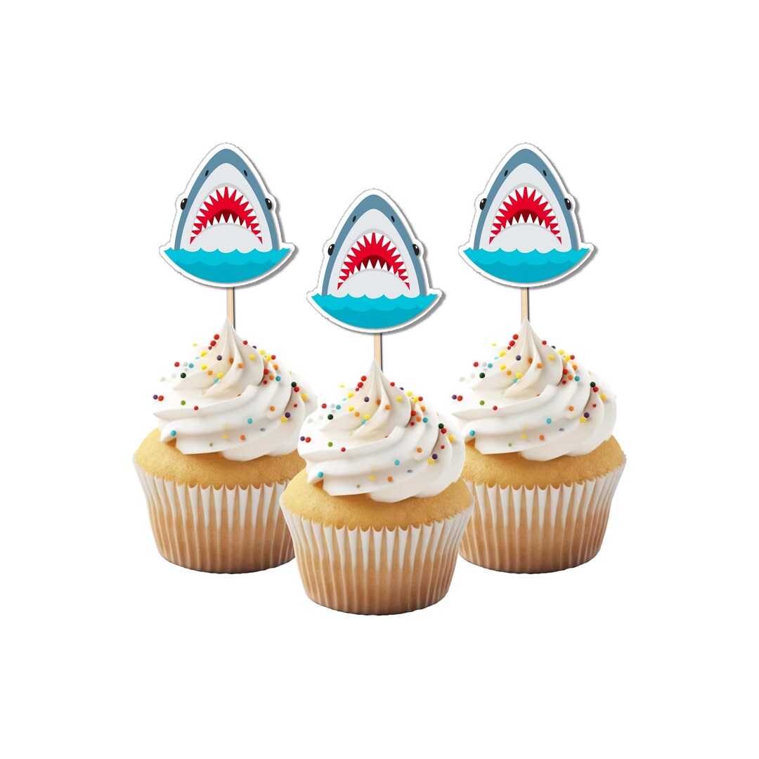 Layered Shark Toppers / Baby Shower Cupcake Toppers / Ocean or Shark ...