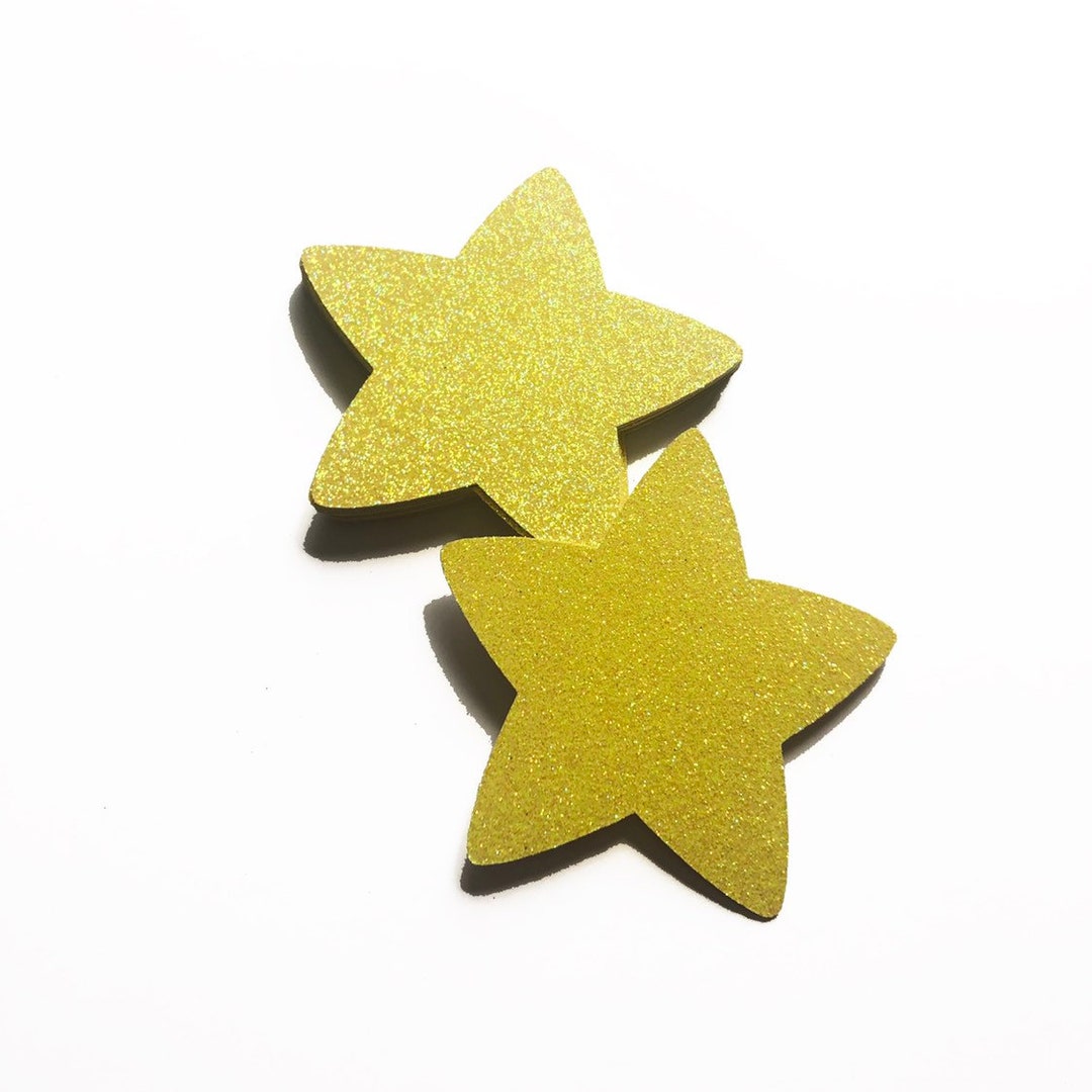 Set of 20 Yellow Glitter Rounded Star Die Cuts, Rounded Star Cut Outs ...