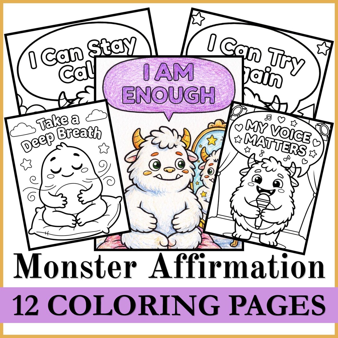 Monster Affirmation Coloring Pages for Kids | Feelings, Calm Corner ...