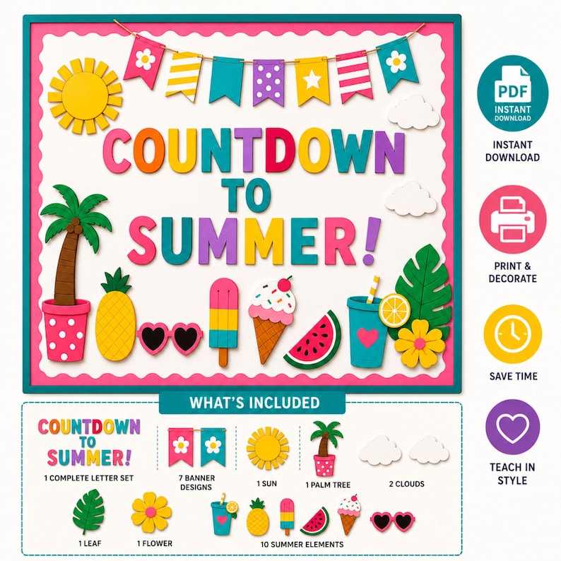 Summer Bulletin Board Kit | Countdown Classroom Decor (printable) - Etsy